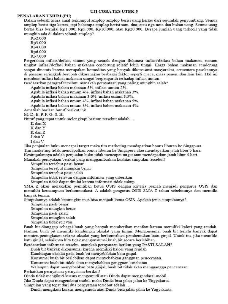 Uji Coba Tes Utbk 5 | PDF