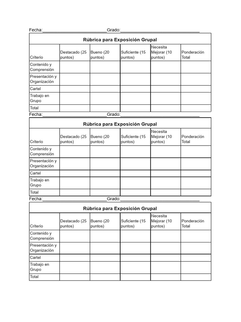 Rúbrica para Exposición Grupal | PDF