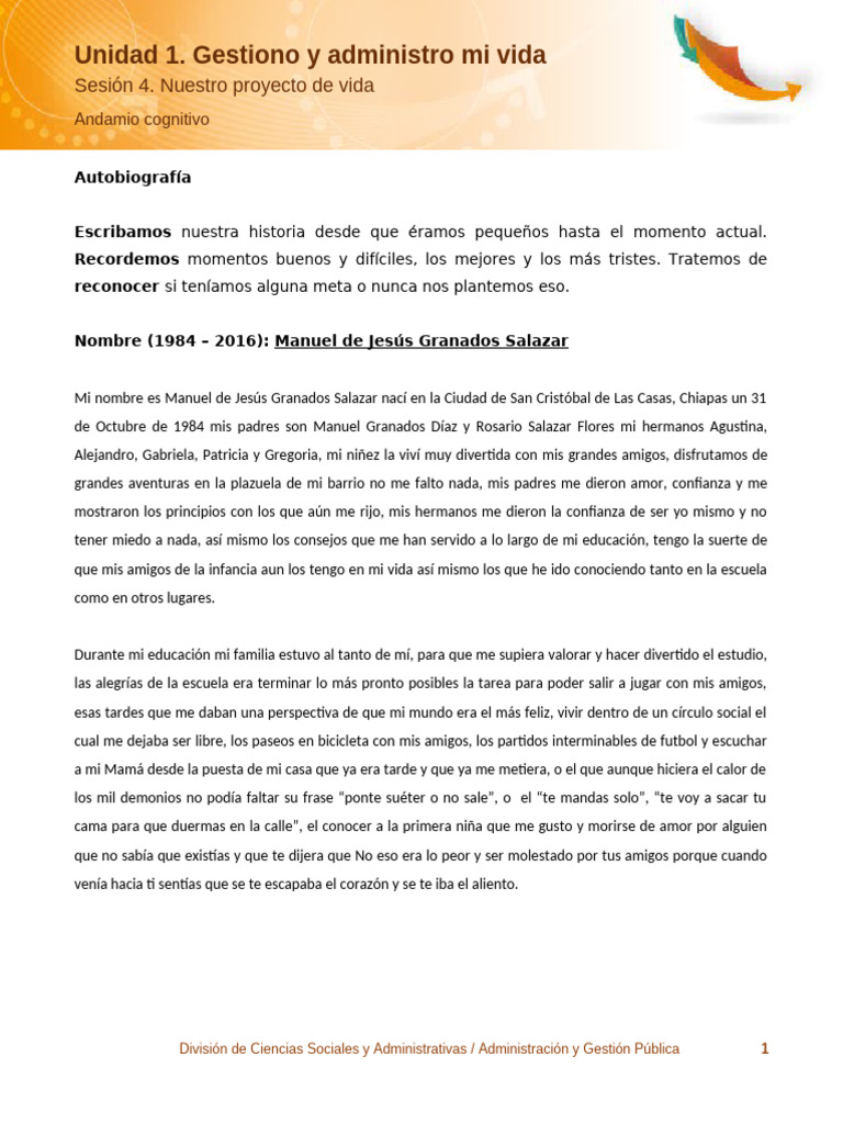 Unidad 1. Gestiono y Administro Mi Vida: Sesión 4. Nuestro Proyecto de ...