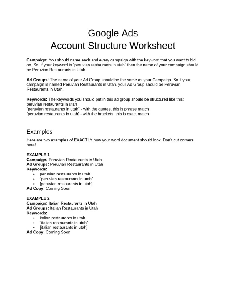 Google Ads Account Structure Worksheet | PDF