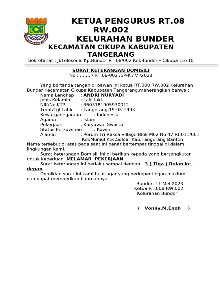Contoh Surat RT | PDF