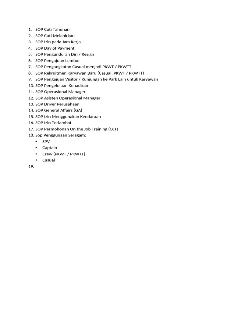 Daftar SOP Karyawan Perusahaan | PDF
