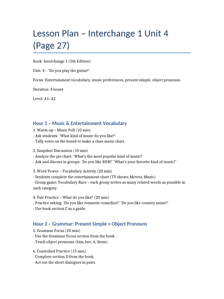 Interchange Unit4 LessonPlan | PDF