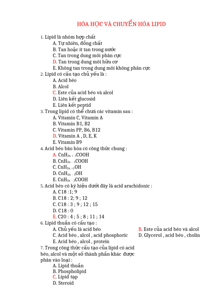 Trắc Nghiệm Hóa Sinh | PDF