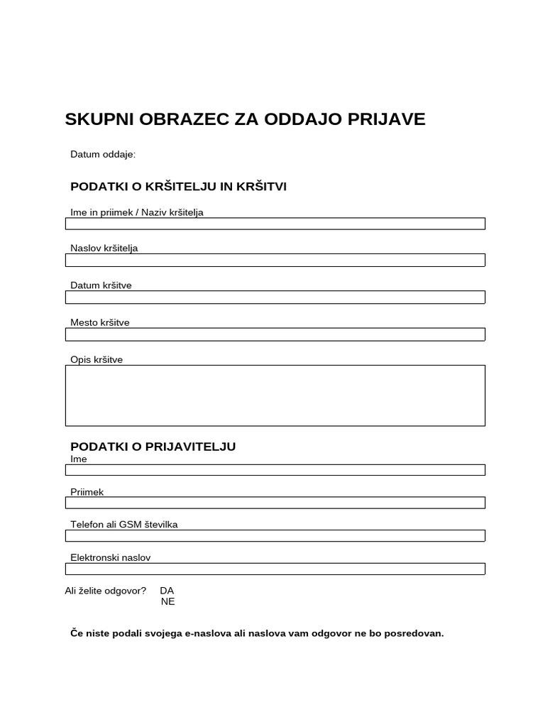 Prijava Inspektoratu Oziroma Inspekcijski Sluzbi | PDF