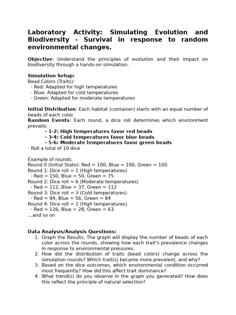 Evolution Simulation: Biodiversity Impact | PDF | Evolution | Natural Selection