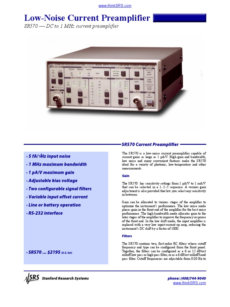 SR570 Specs | PDF | Bandwidth (Signal Processing) | Amplifier