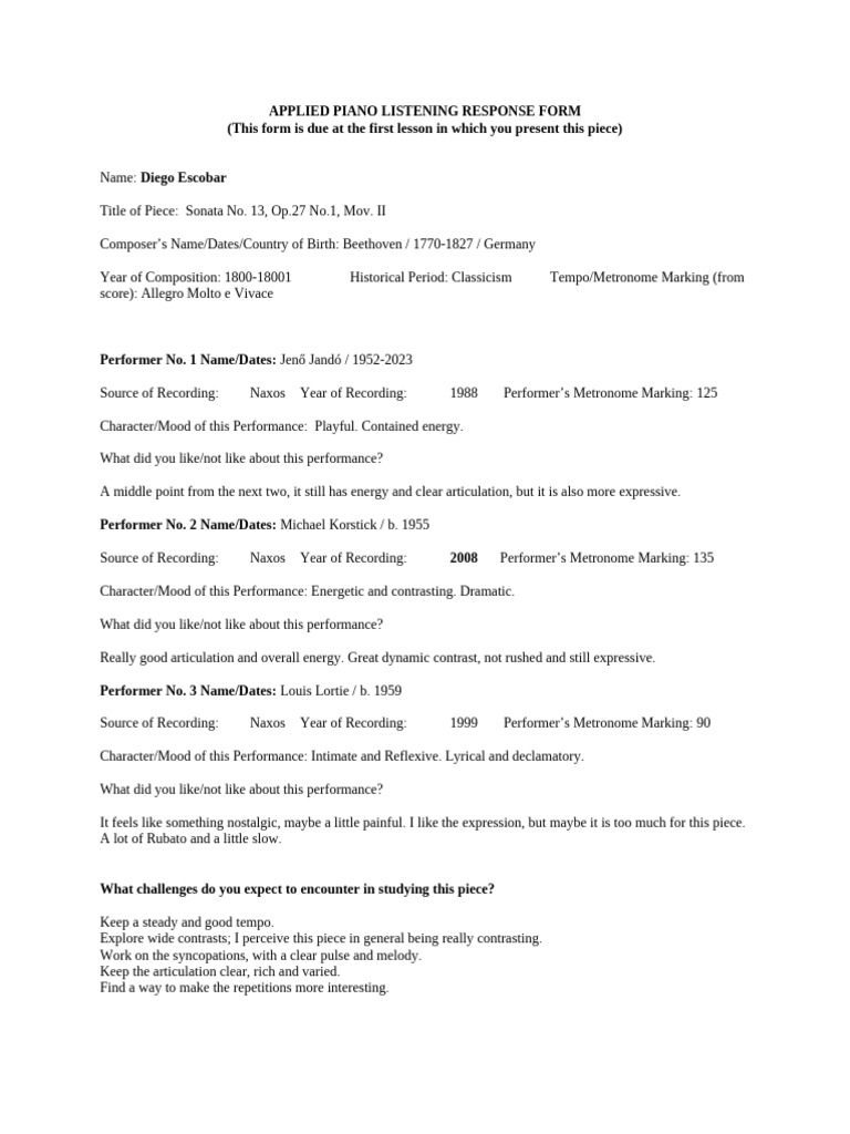 Listening Response Form | PDF