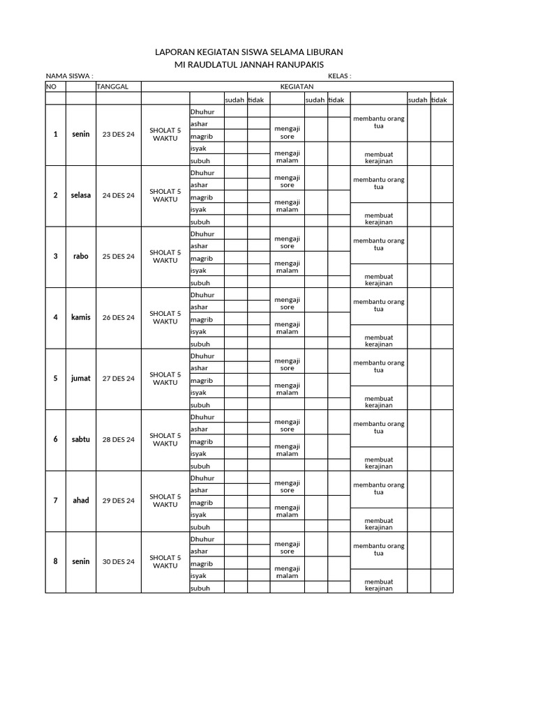LAPORAN KEGIATAN LIBURAN | PDF