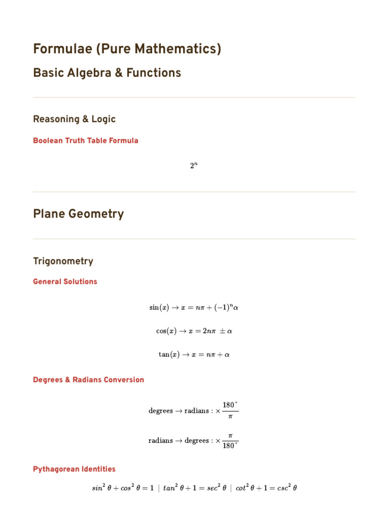 Formulae (Pure Mathematics) | PDF | Derivative | Euclidean Vector