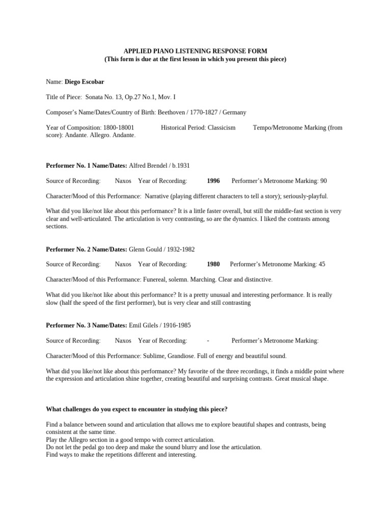 Listening Response Form 2 | PDF