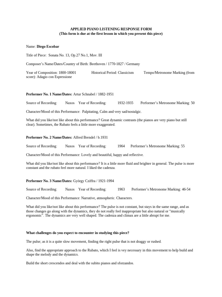 LISTENING RESPONSE FORM 3 | PDF