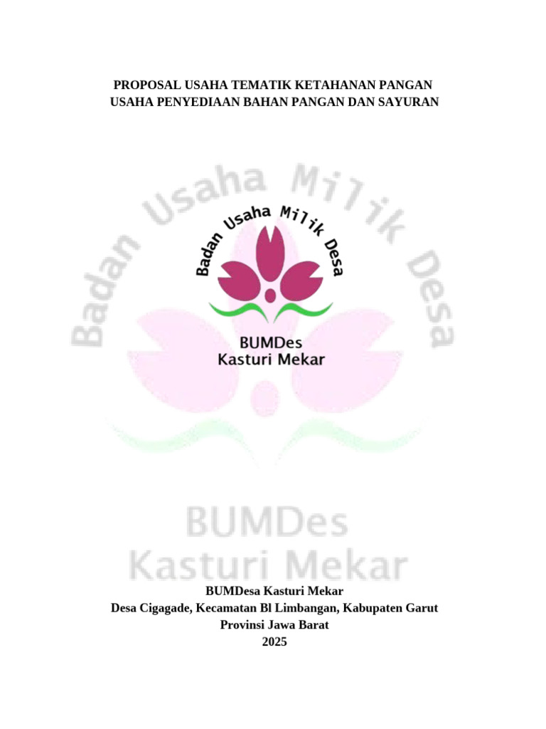 Proposal Usaha Tematik Ketahanan Pangan Usaha Penyediaan Bahan Pangan ...