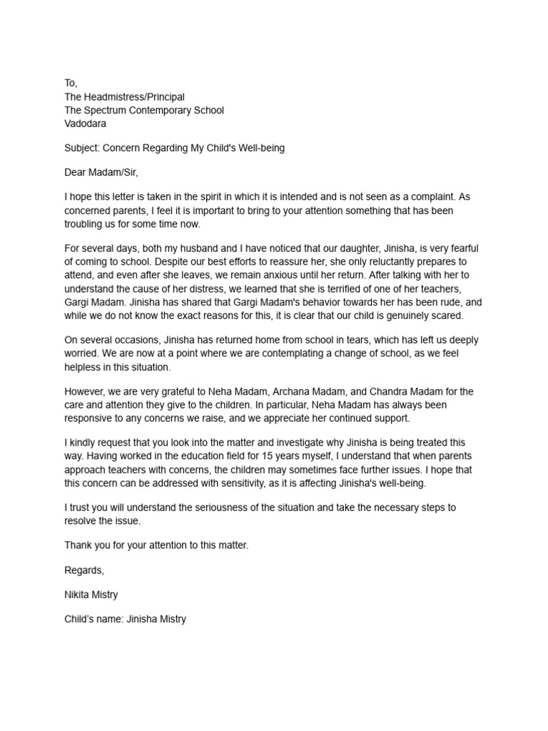 Concern for Child's School Well-being | PDF
