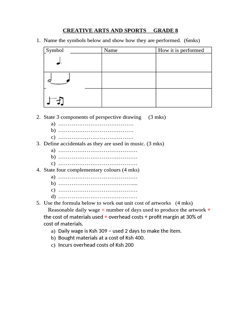 CREATIVE ARTS AND SPORTS GRADE 8 | PDF