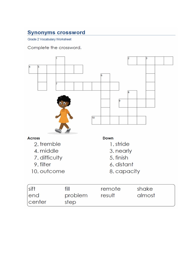 P2 English Worksheet - Synonyms Crossword | PDF