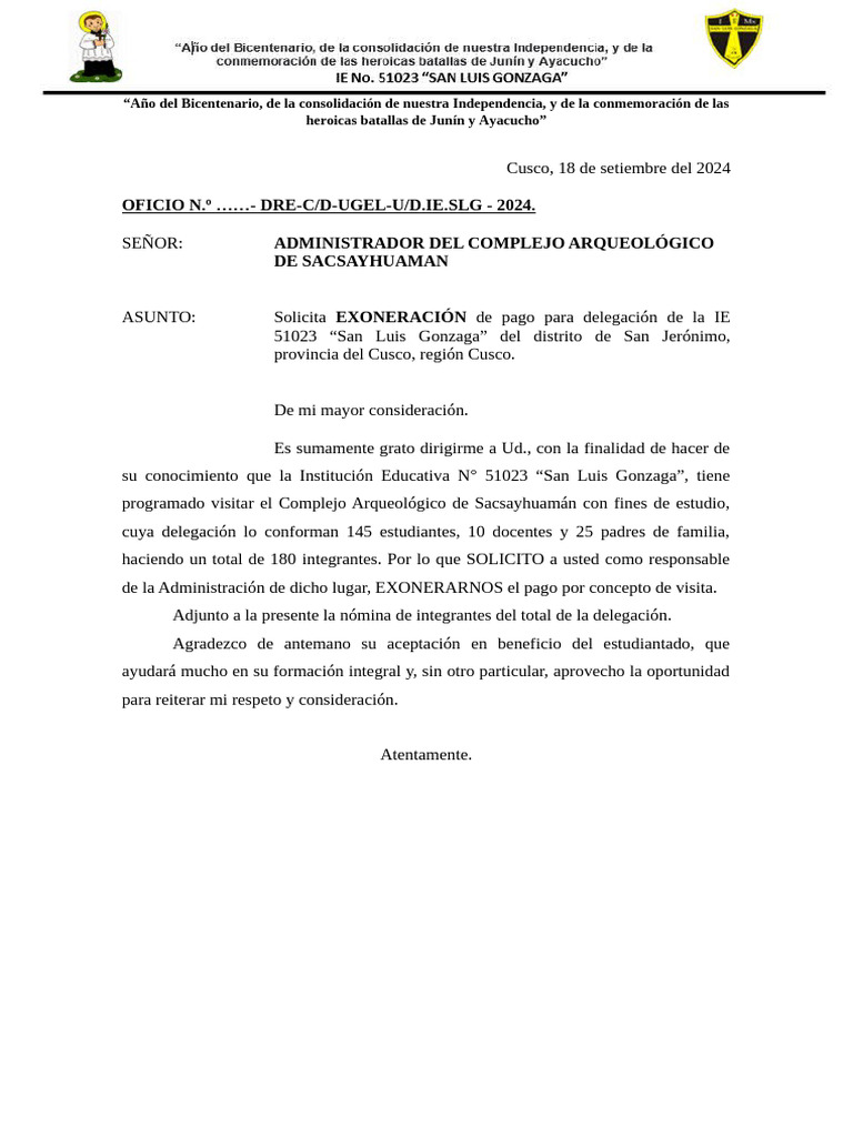 Oficio de Solicitud Exoneracion de Pago | PDF