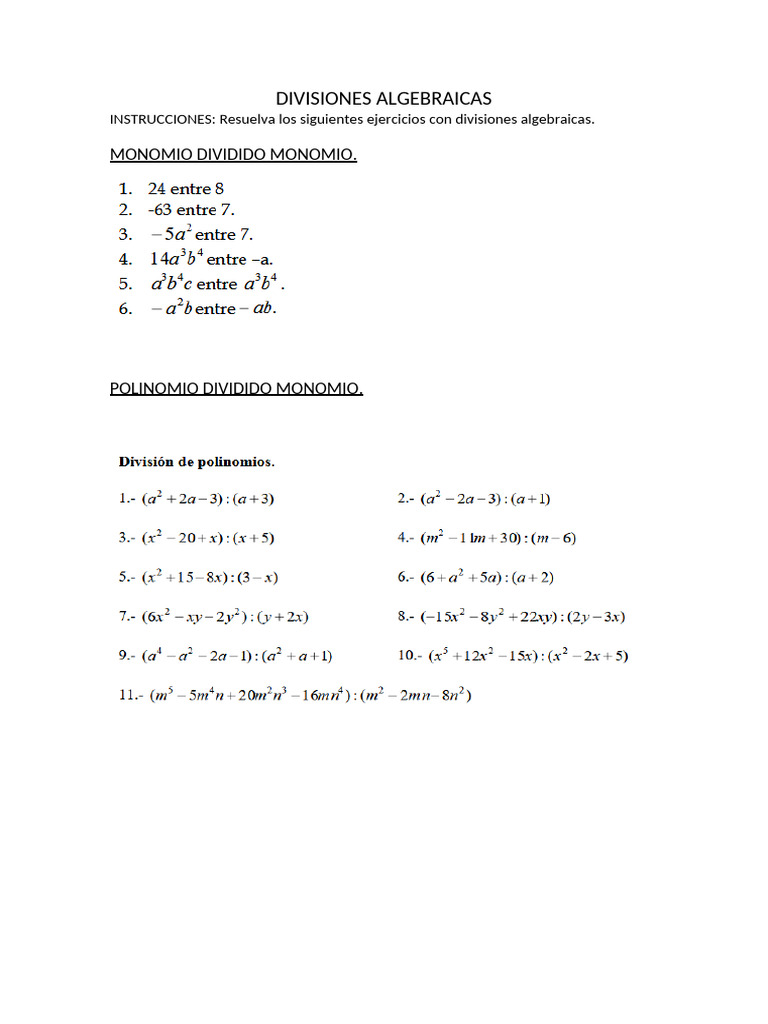 Divisiones Algebraicas Todas | PDF