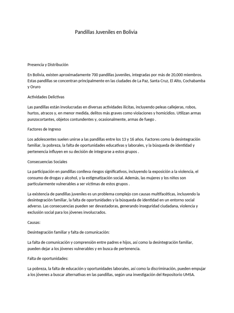 Pandillas Juveniles en Bolivia: Causas y Consecuencias | PDF | Crímenes ...