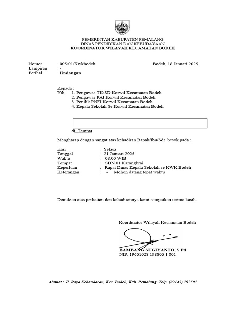 Undangan Rapat K3S Bulan Januari | PDF