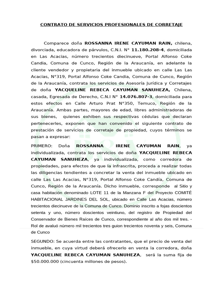 Contrato de Honorarios Corretaje | PDF