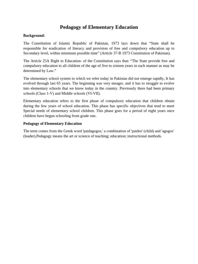Pedagogy in Elementary Education | PDF