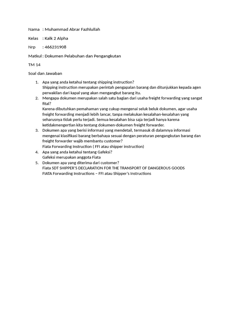 M Abrar Fazhlullah - TM 14 Membuat Essay - Dokumen Pelabuhan | PDF