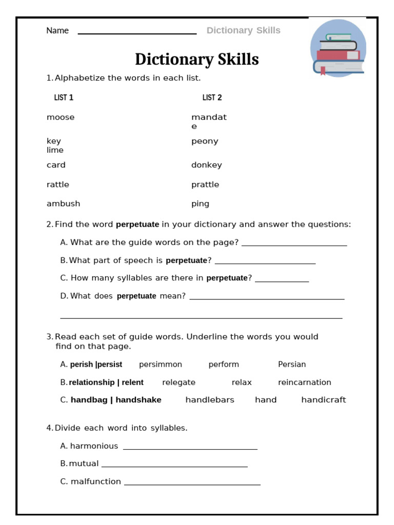 Dictionary Skills Practice Guide | PDF