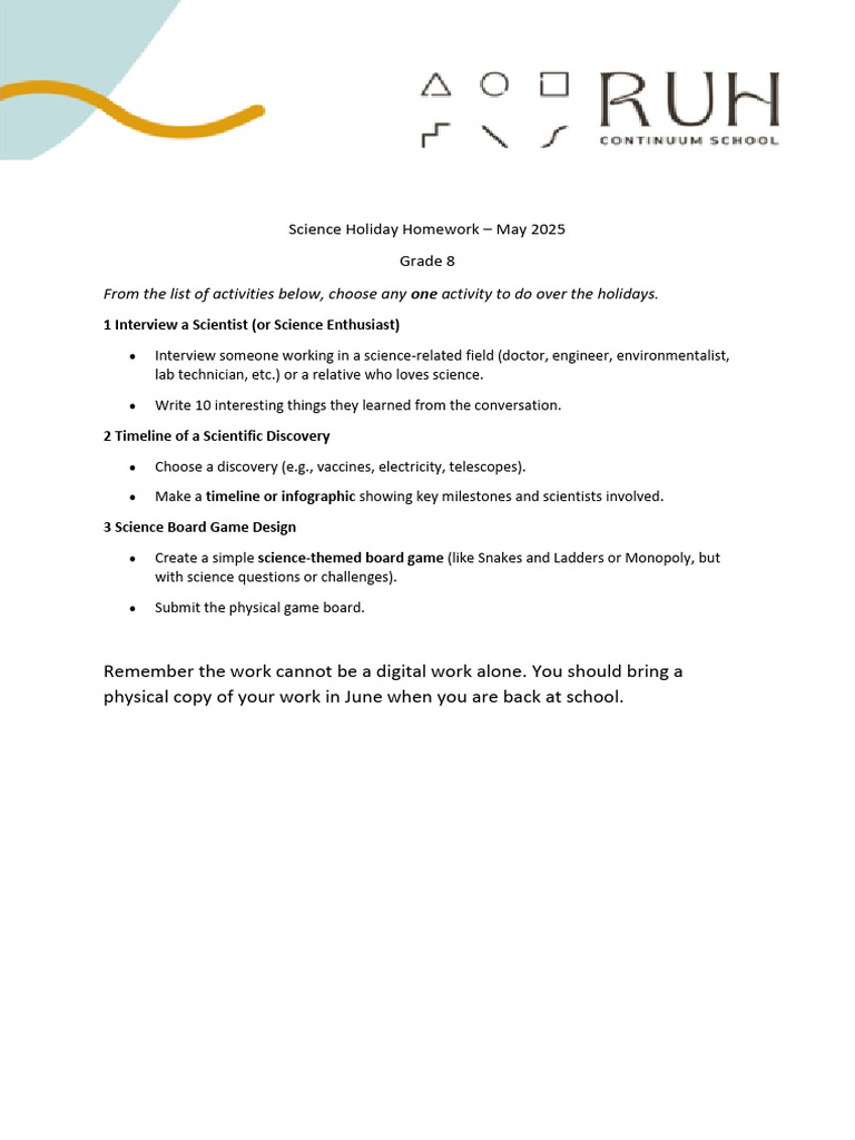 Grade 8 Holiday Homework Assignments | PDF | Pi | Area