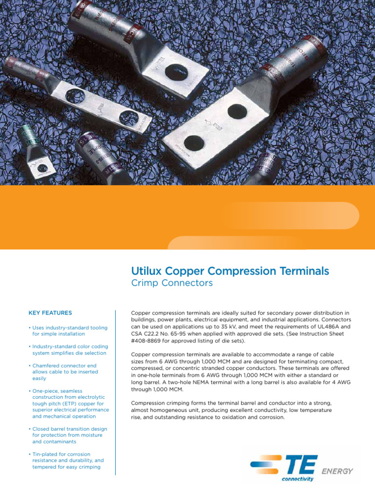 TE-Utilux Terminal Lugs Brochure | PDF | Electrical Connector | Copper