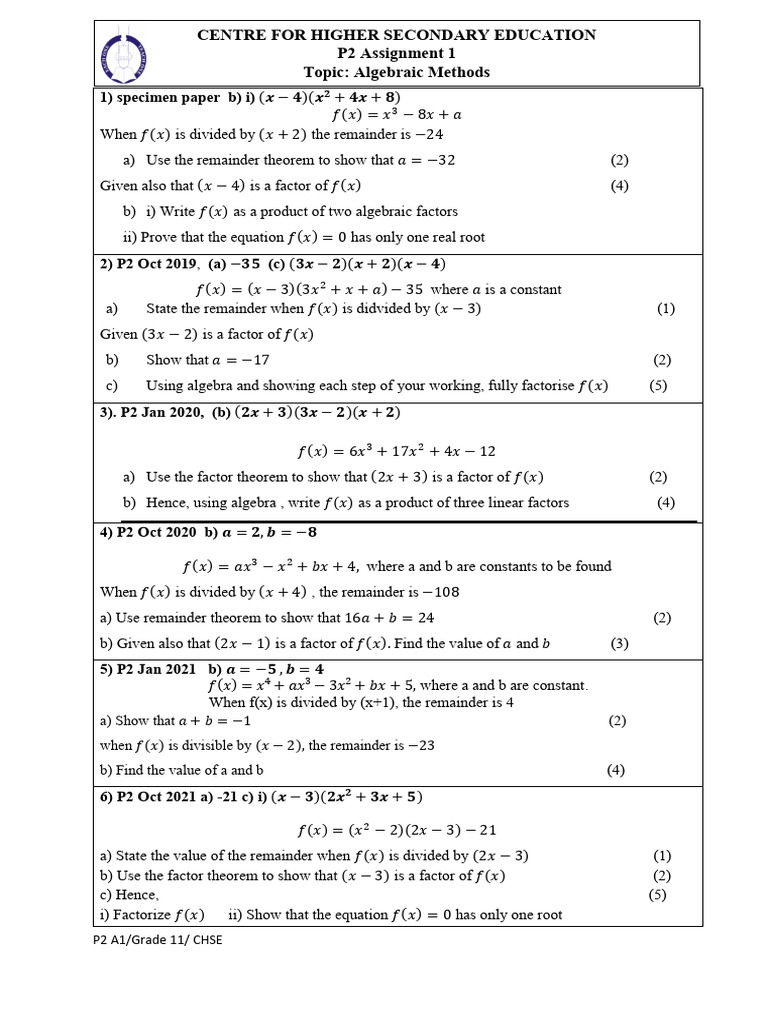 Algebraic Methods for Grade 11 CHSE | PDF | Inequality (Mathematics) | Algebra