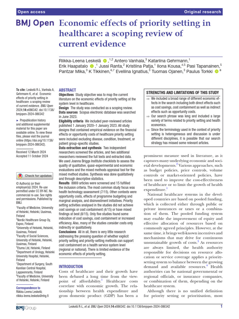 Economic Impact of Healthcare Priority Setting | PDF | Health System ...