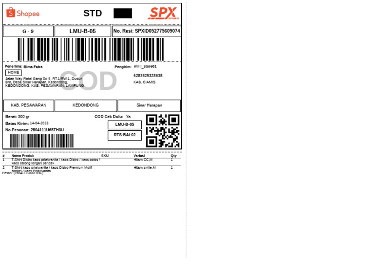 Contoh Resi Shopee | PDF