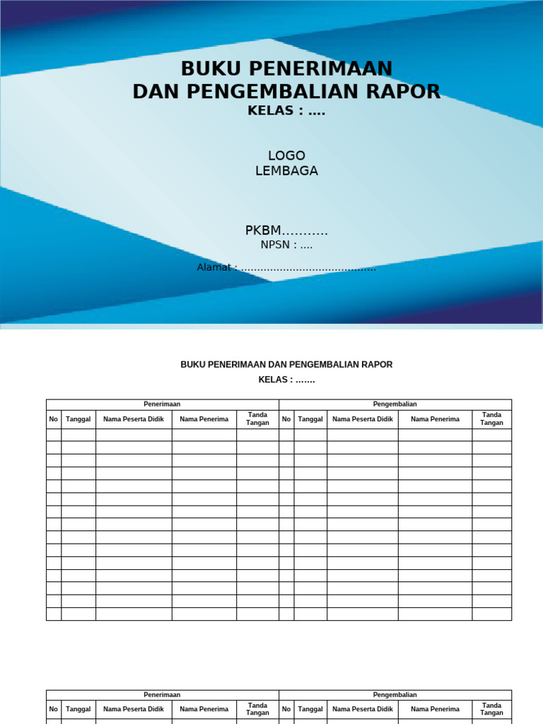 Buku Penerimaan Dan Penyerahan Rapot | PDF