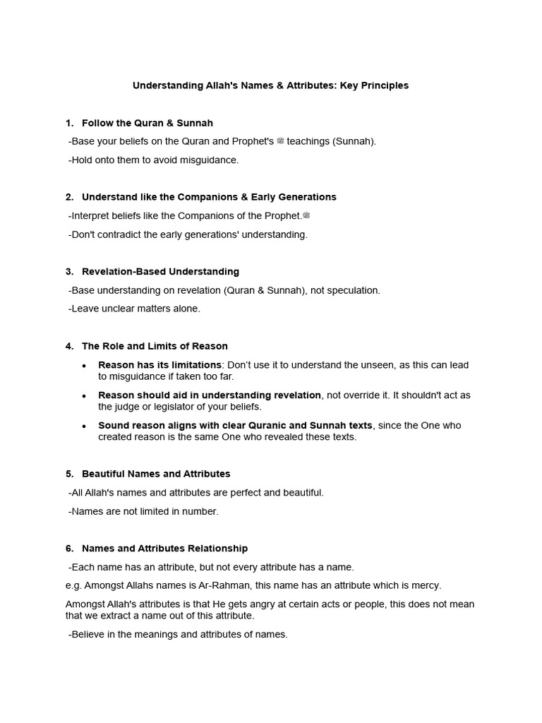 Key Principles To Understanding Allah's Names & Attributes | PDF | God ...