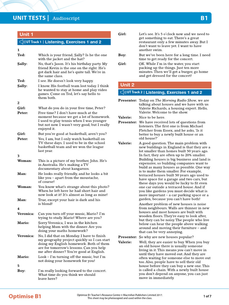 Opt B1 Unit Tests Audioscript Pdf