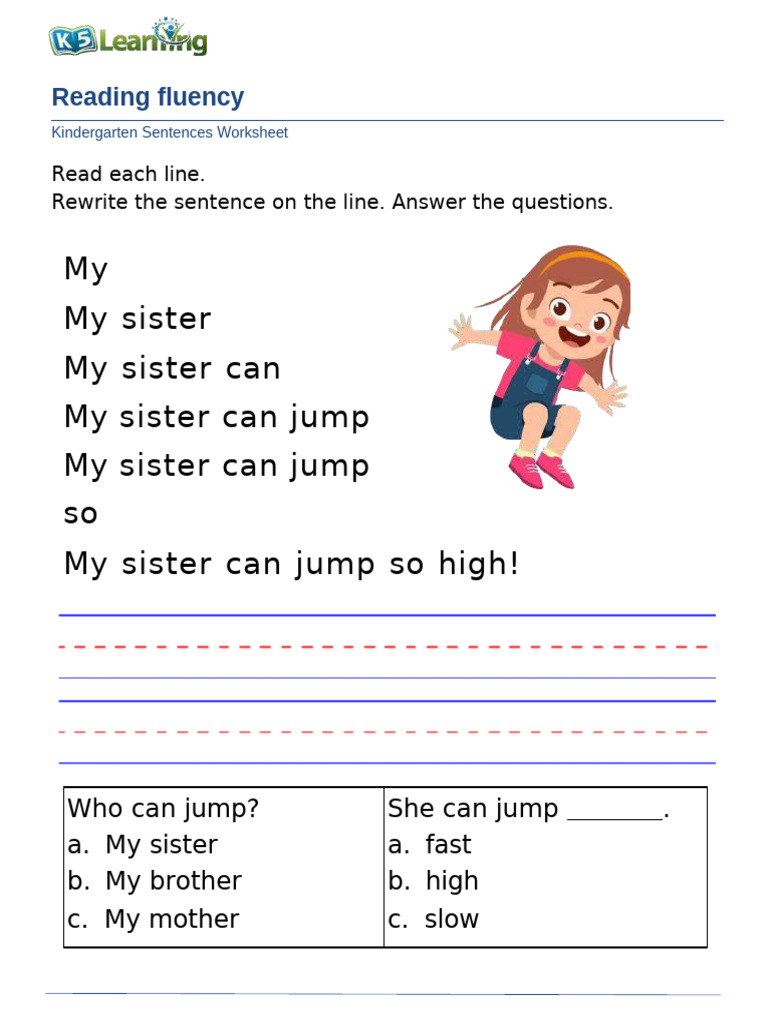 Kindergarten Reading Fluency Worksheet | PDF