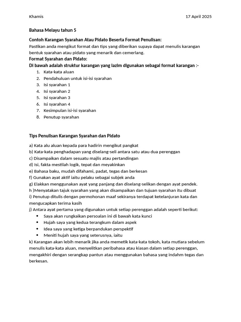Contoh Karangan Syarahan Atau Pidato | PDF