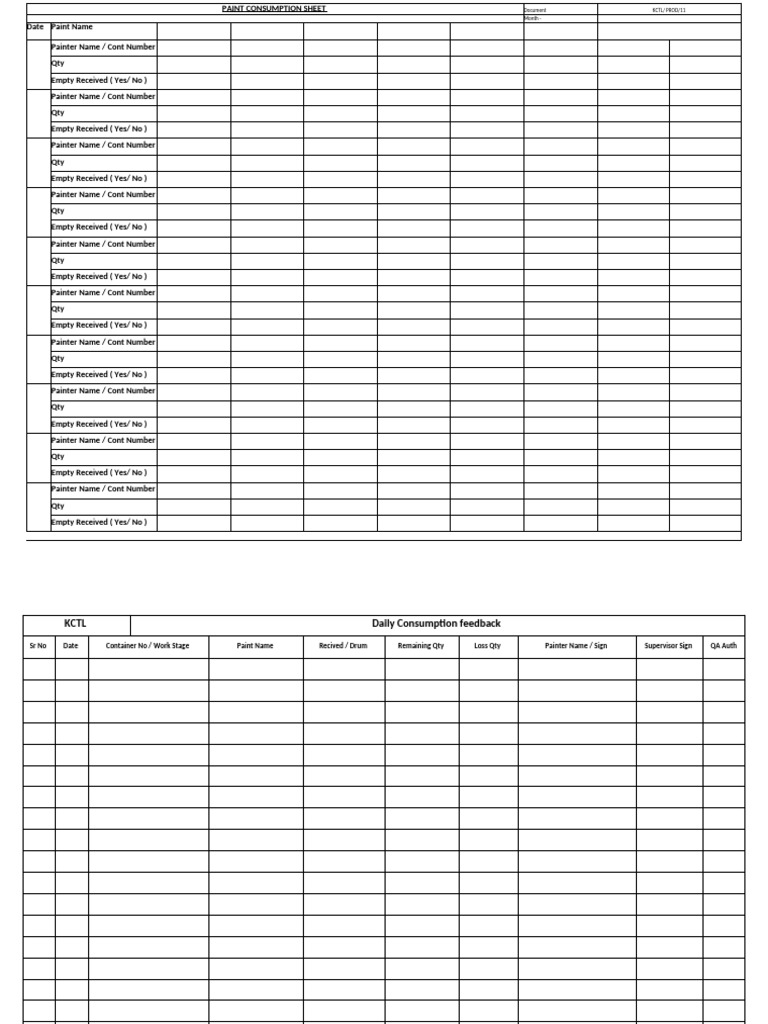 PAINT Consumption Sheet | PDF
