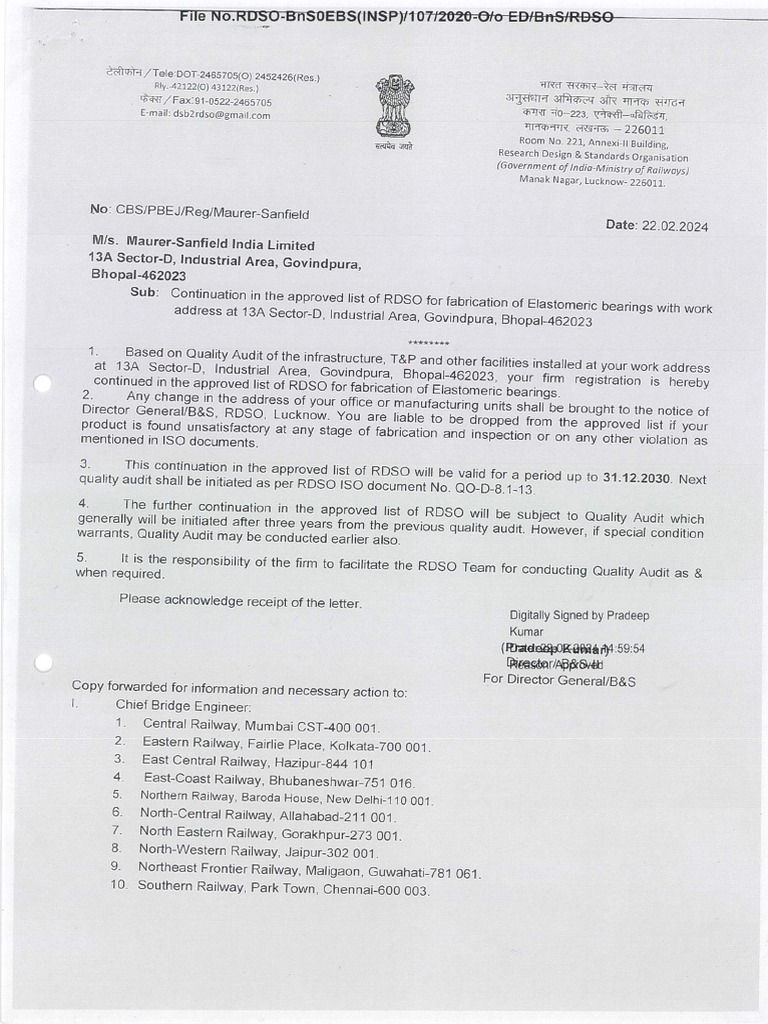 RDSO Approval EB | PDF