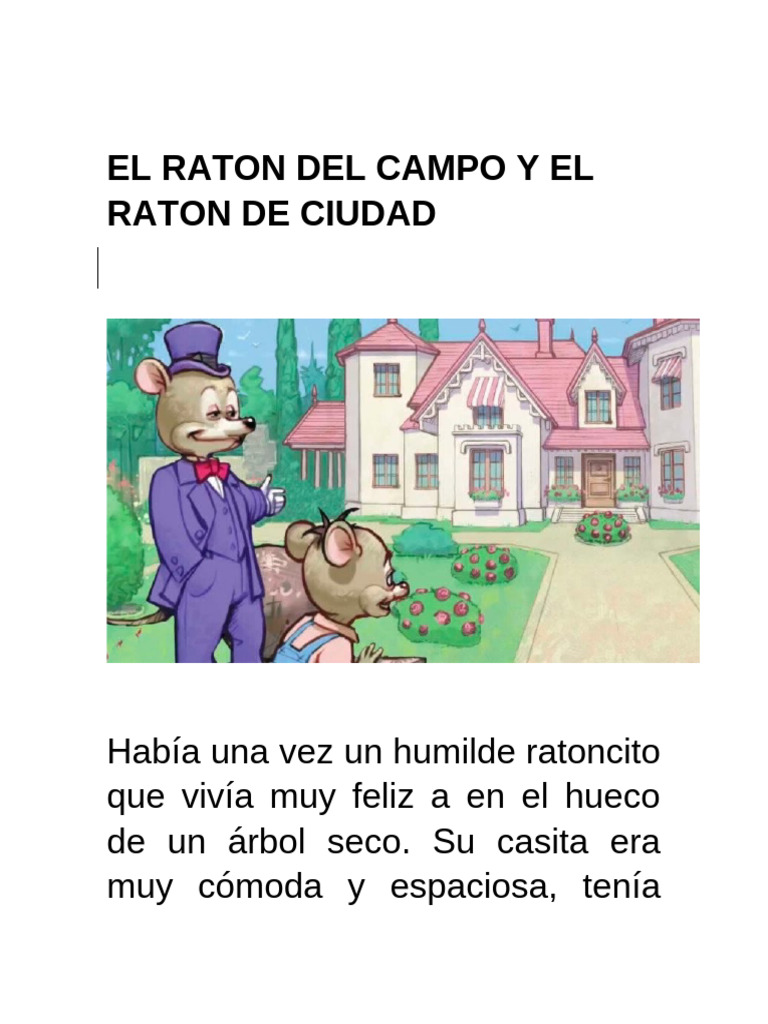 COMPRENSION LECTORA El Ratón de Campo y El Raton de Ciudad | PDF