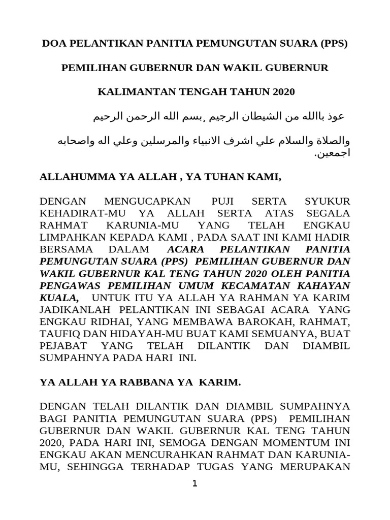 DO'A PELANTIKAN DAN SUMPAH ANGGOTA PPS 2020 | PDF