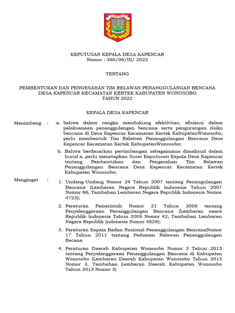 SK TIM RELAWAN DESA KAPENCAR (1) | PDF