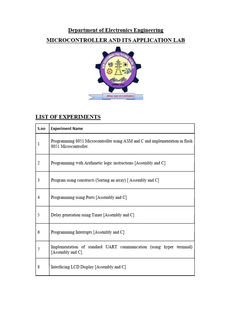 List of Experiment Microcontroller and Its Application | PDF