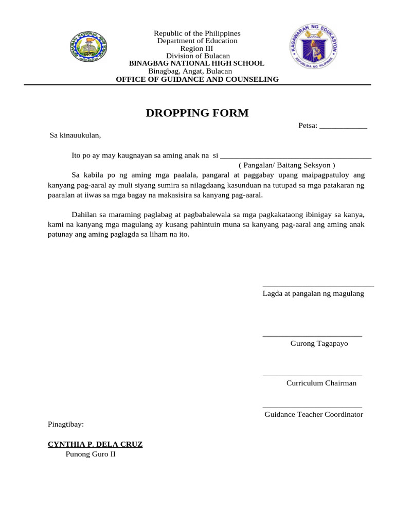 Dropping Form | PDF