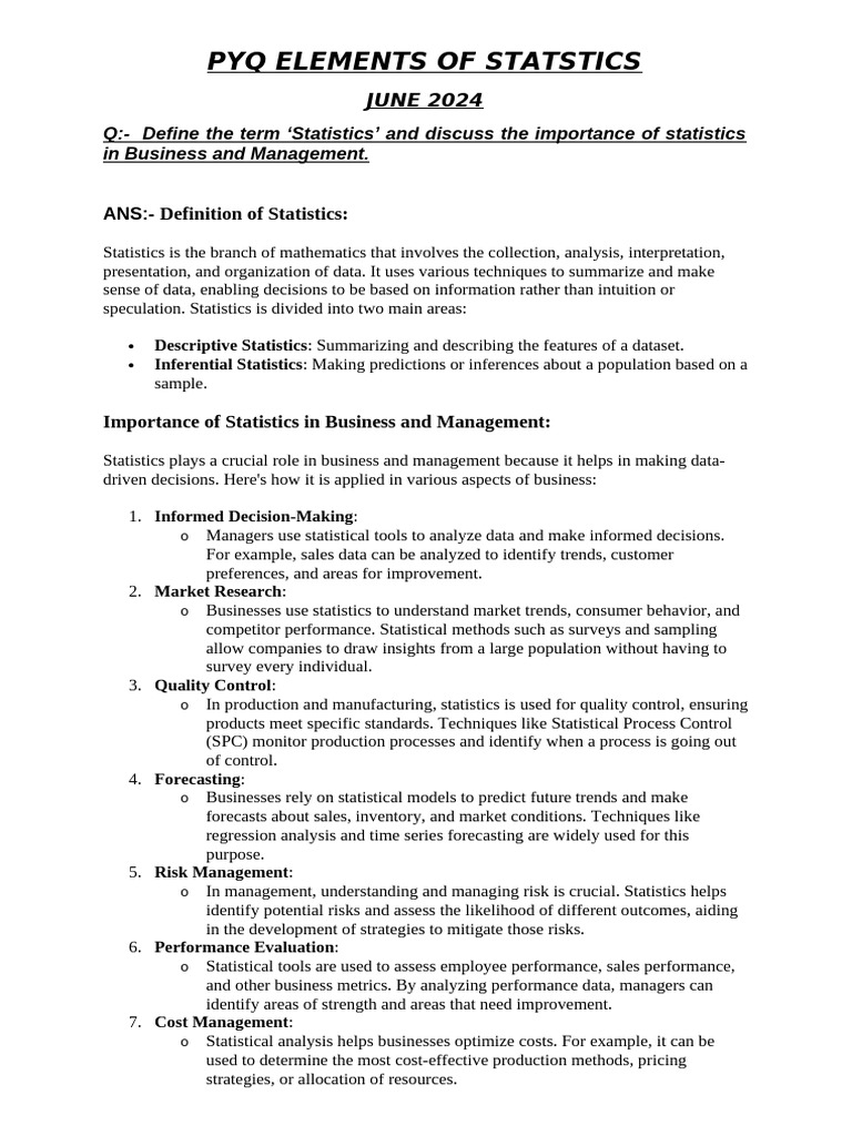 Pyq Elements of Statstics | PDF | Sampling (Statistics) | Statistics