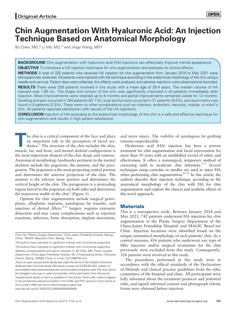 Chin Augmentation With Hyaluronic Acid An Injectio | PDF | Injection ...