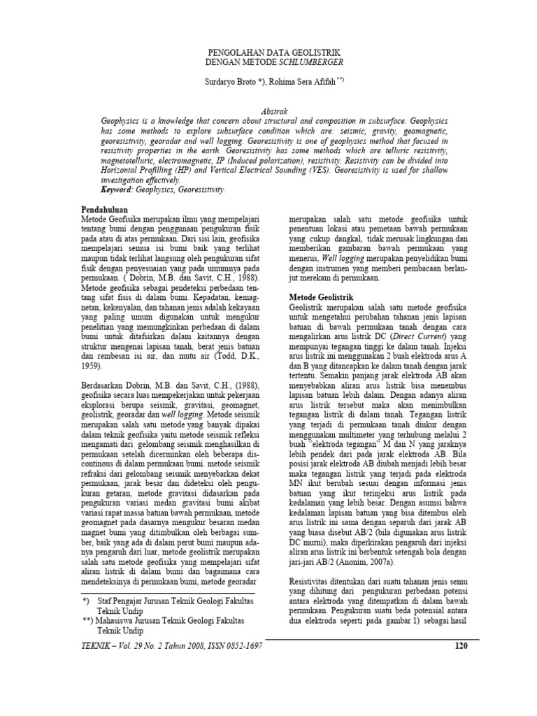 Pengolahan Data Geolistrik Dengan Metode Schlumberger | PDF