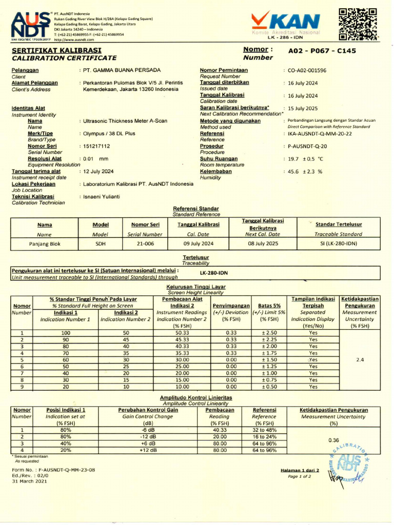 2024-Ut Thickness 38DL SN 151217112 (Exp 15 July 2025) | PDF