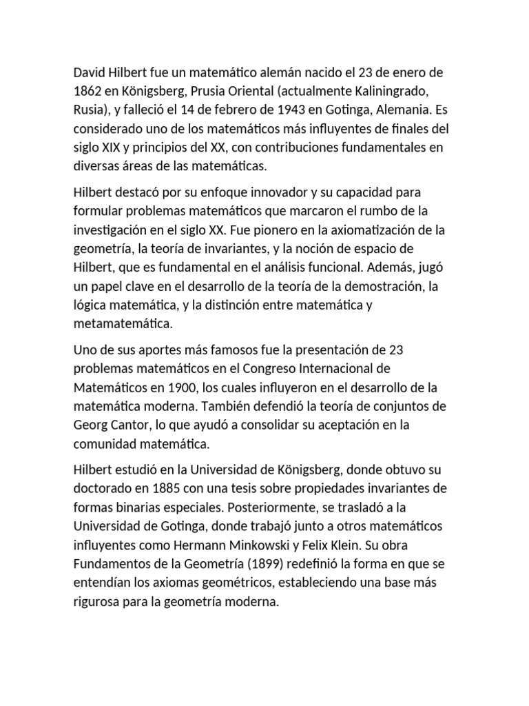 Hilbert: Metamatemática y Espacios de Hilbert | PDF